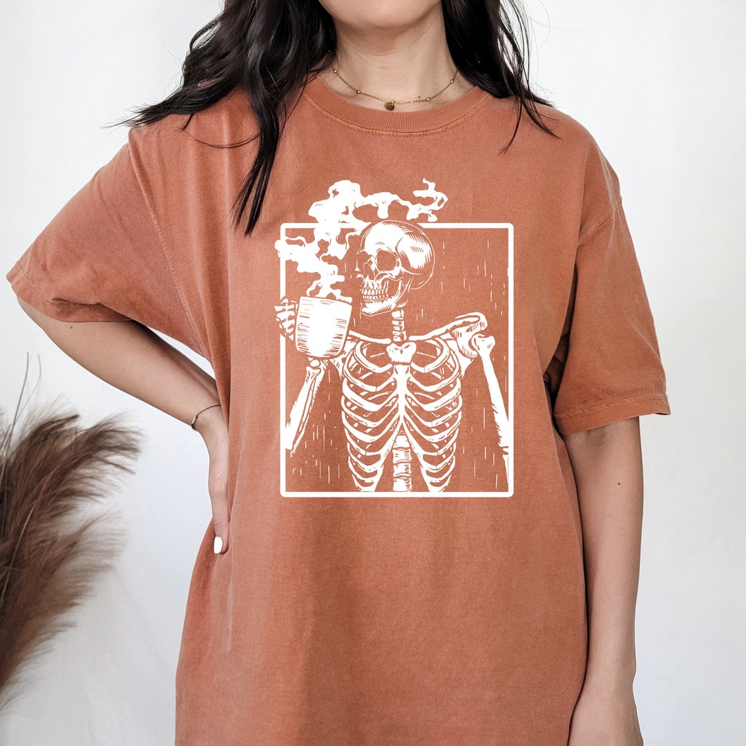 Skeleton Holding Coffee Screen Print Transfer Ready to Press Trendy ...