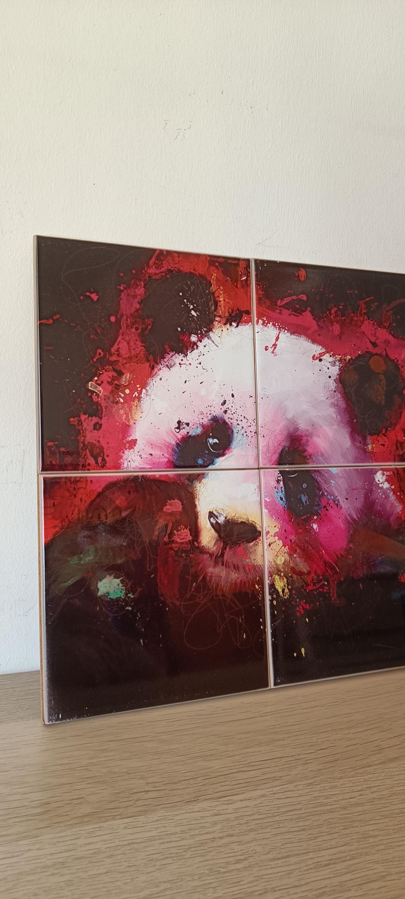 Hand-painted Panda Art Tile Set – Unique Abstract 4-piece Ceramic Wall ...