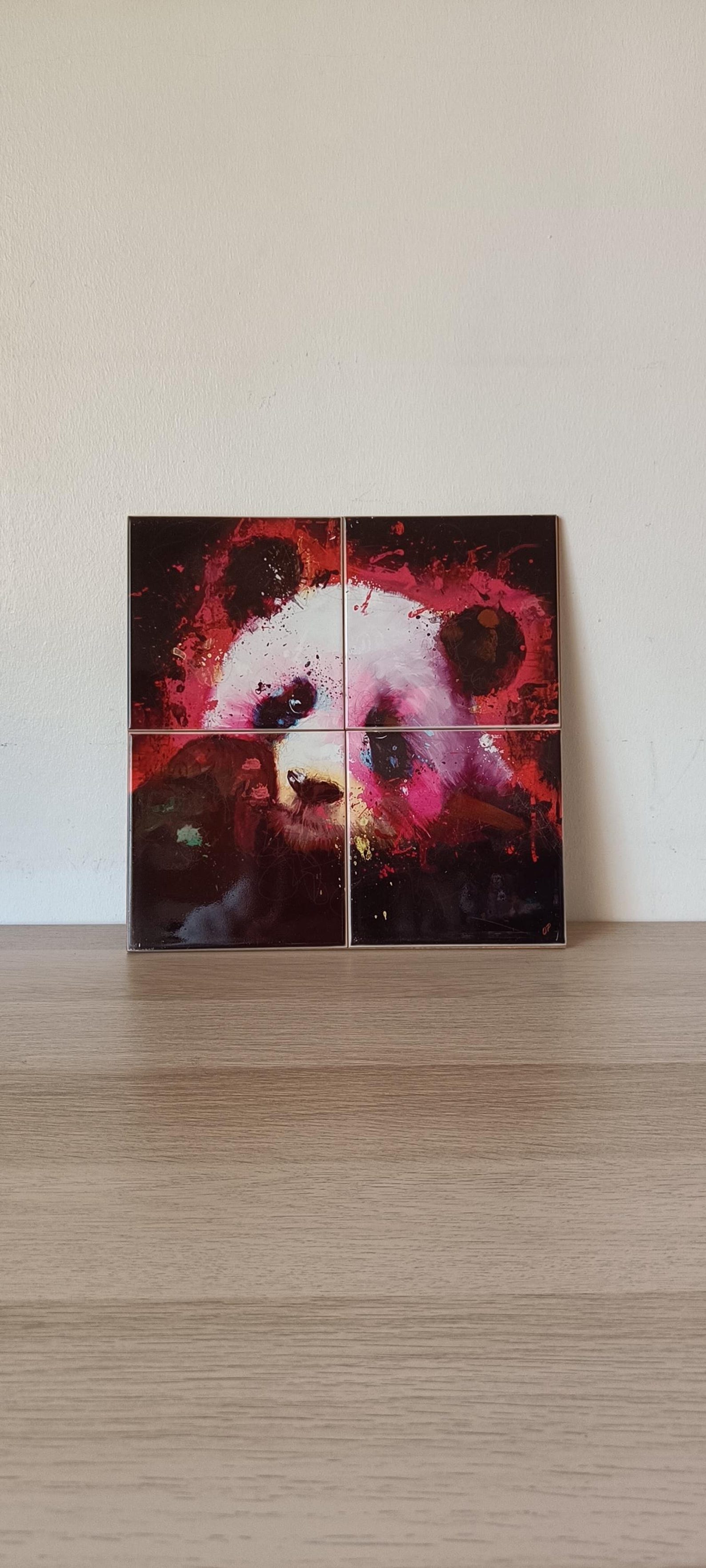 Hand-painted Panda Art Tile Set – Unique Abstract 4-piece Ceramic Wall ...