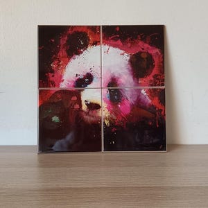Hand-painted Panda Art Tile Set – Unique Abstract 4-piece Ceramic Wall ...