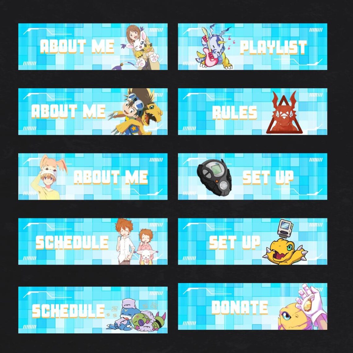 Digimon Anime Twitch Panels | 22 Cute Stream Overlays (digital Download ...
