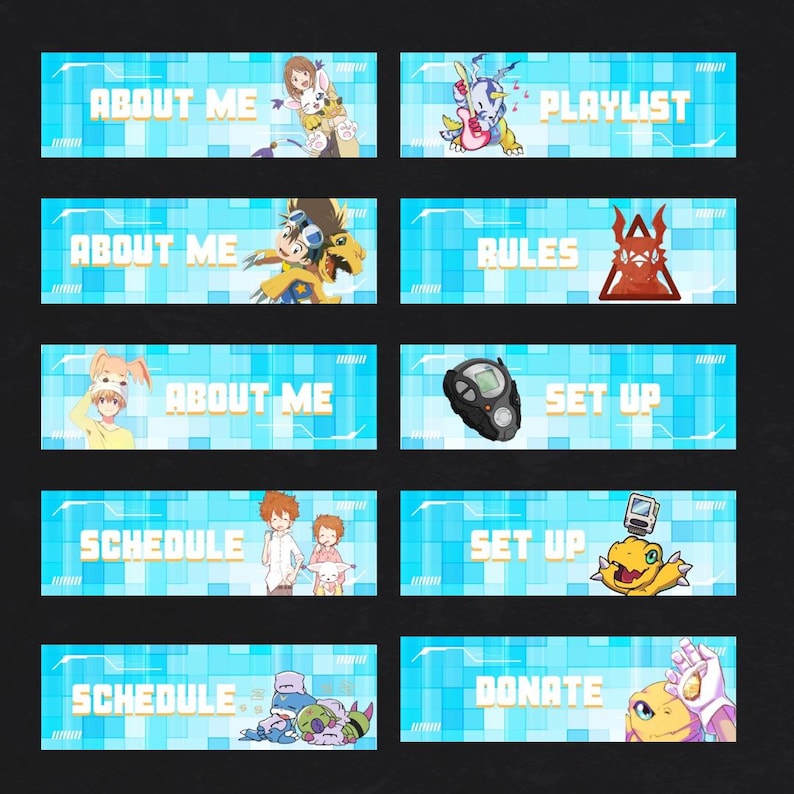 Digimon Anime Twitch Panels | 22 Cute Stream Overlays (digital Download ...