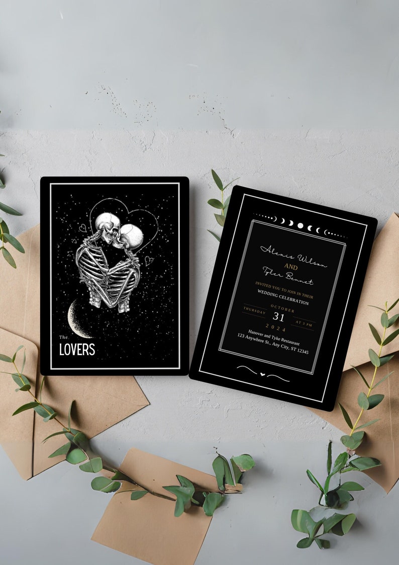 Tarot Card Wedding Invitation Template, Printable Gothic Halloween ...