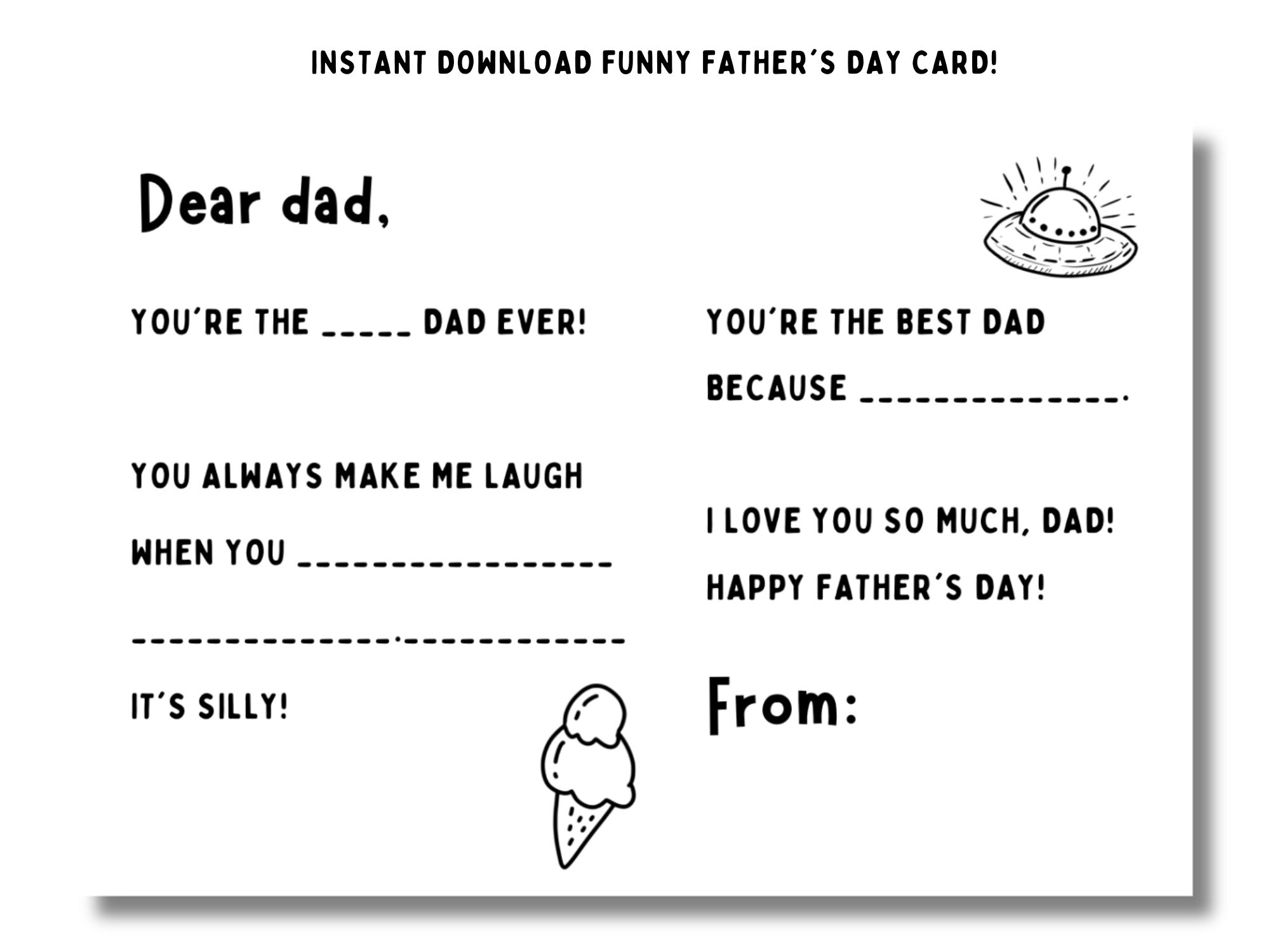 Printable Father's Day Card | Fill in the Blank Greeting Card for Dad ...