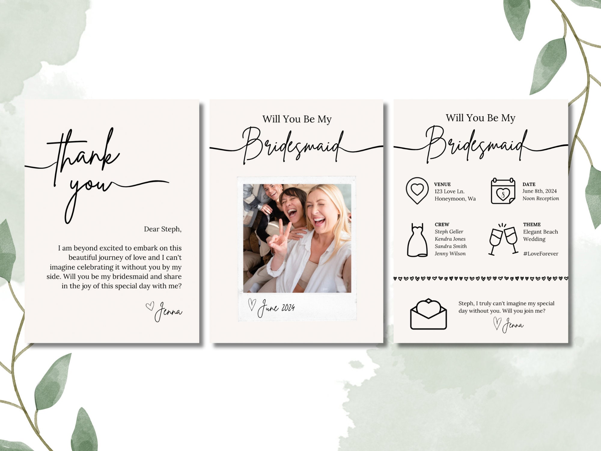 Bridesmaid Proposal | Bridesmaid Proposal Card Template | Minimalist ...