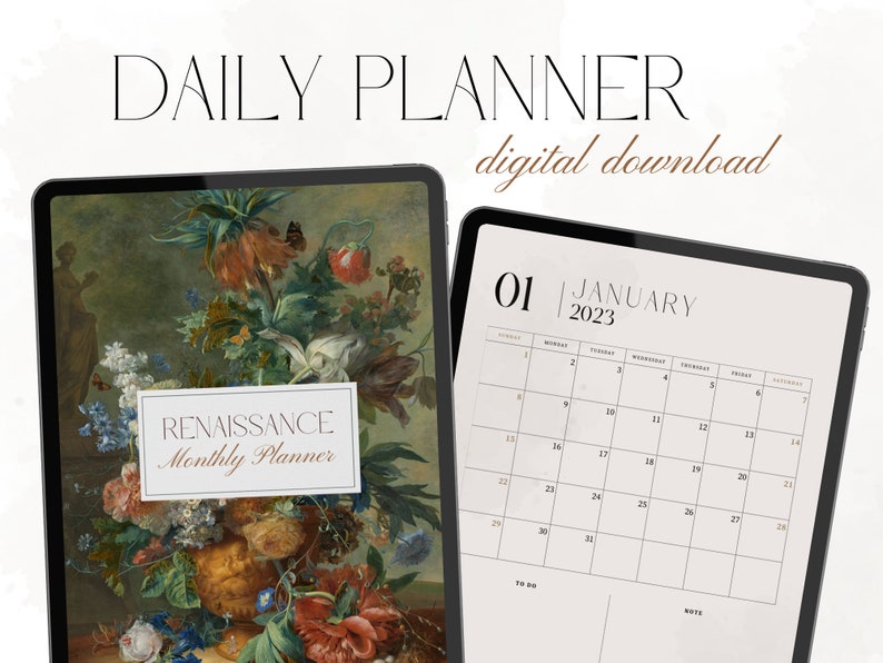 Digital Daily Journal, Modern Templates, Renaissance Flower Journal ...