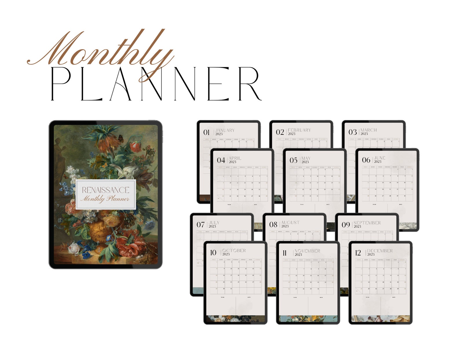 Digital Daily Journal, Modern Templates, Renaissance Flower Journal ...