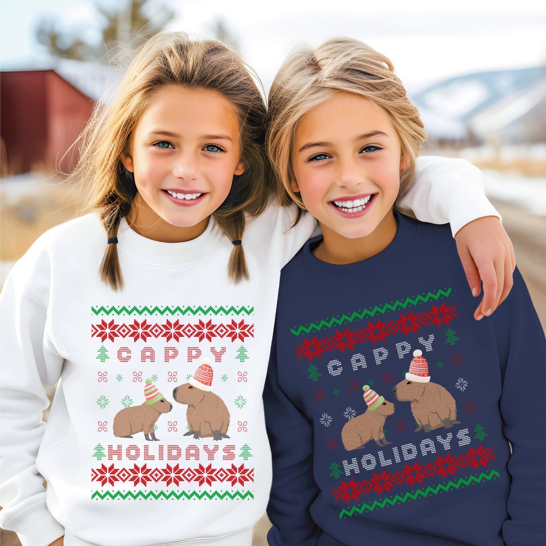 Cappy Holidays Cute Ugly Christmas Sweater for Youth, Capybara Youth ...