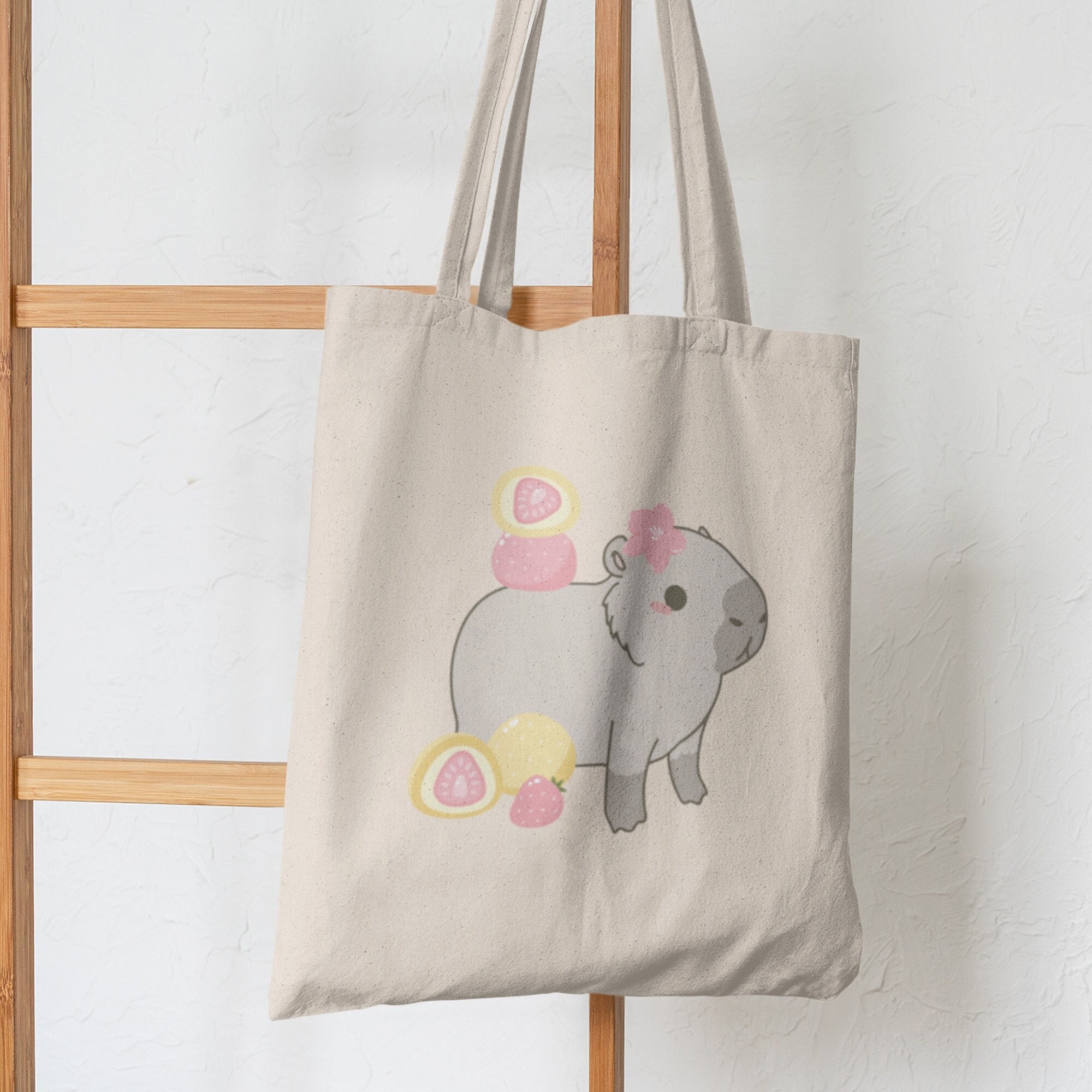 Mochi Capybara Tote Bag Chibi Strawberry Mochi Bag Mochi - Etsy