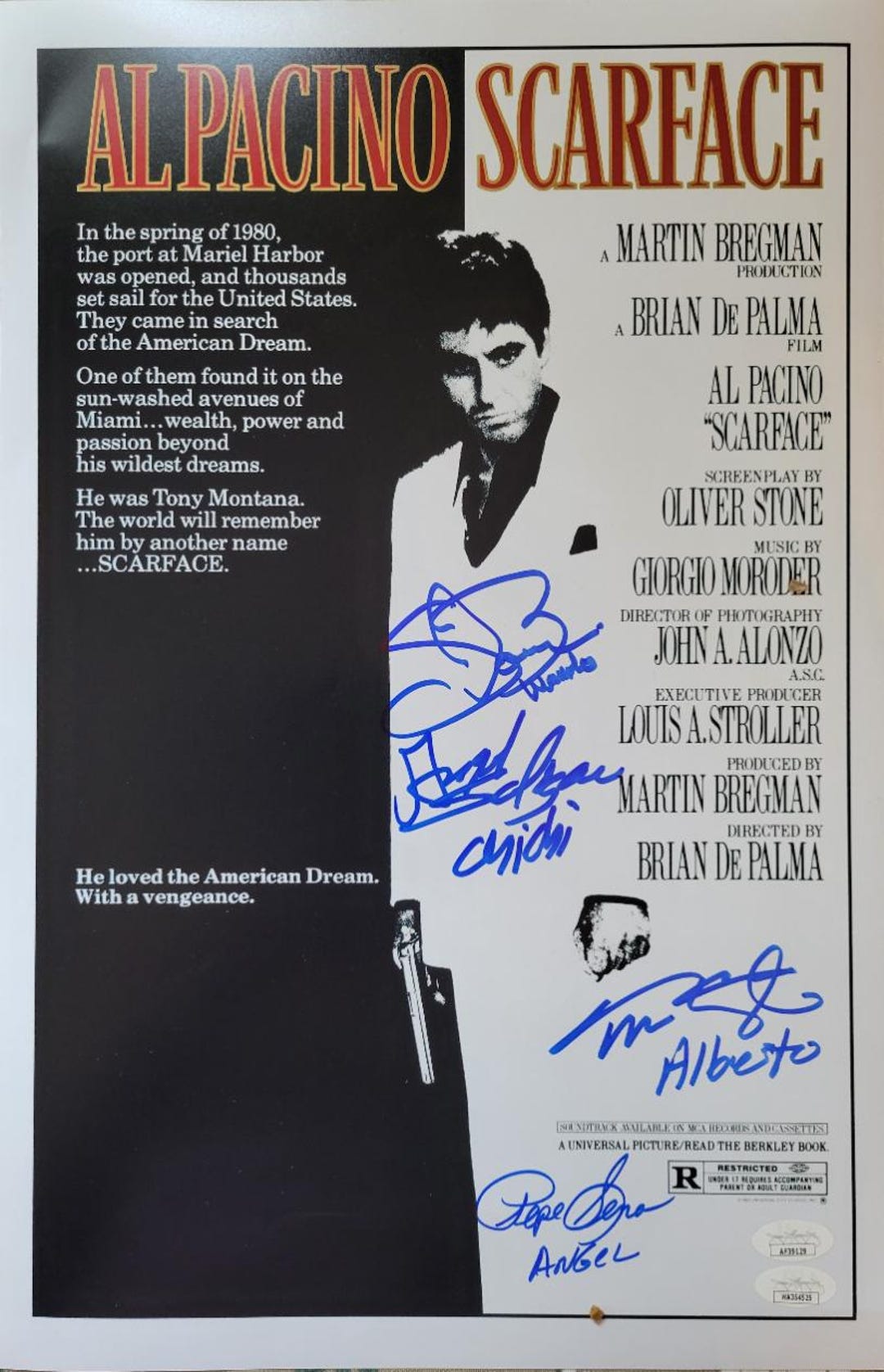 Scarface Cast Signed 11x17 Poster Steven Bauer Angel Salazar Pepe Sena ...