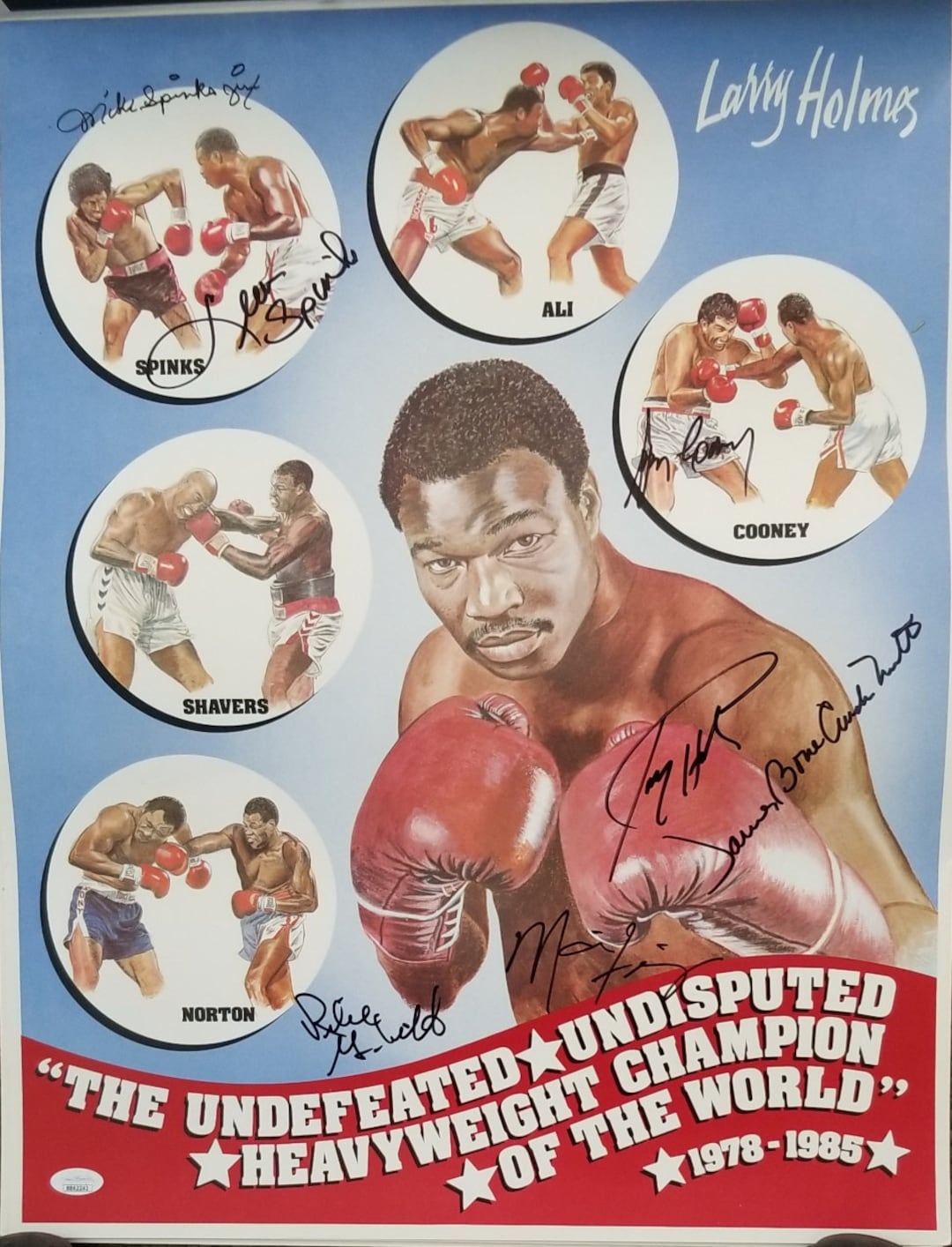 Larry Holmes Signed Championship Poster Also Signed by Leon Spinks ...