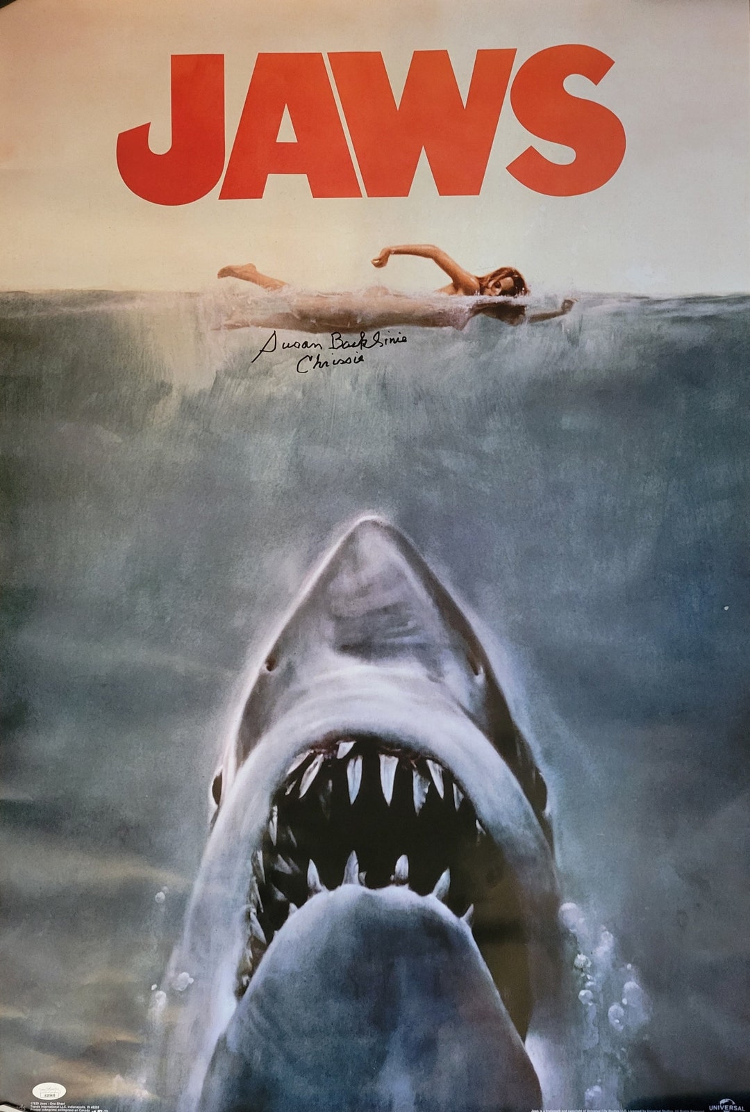 Susan Backlinie Signed Full Size JAWS Poster Chrissie 1st Victim JSA ...