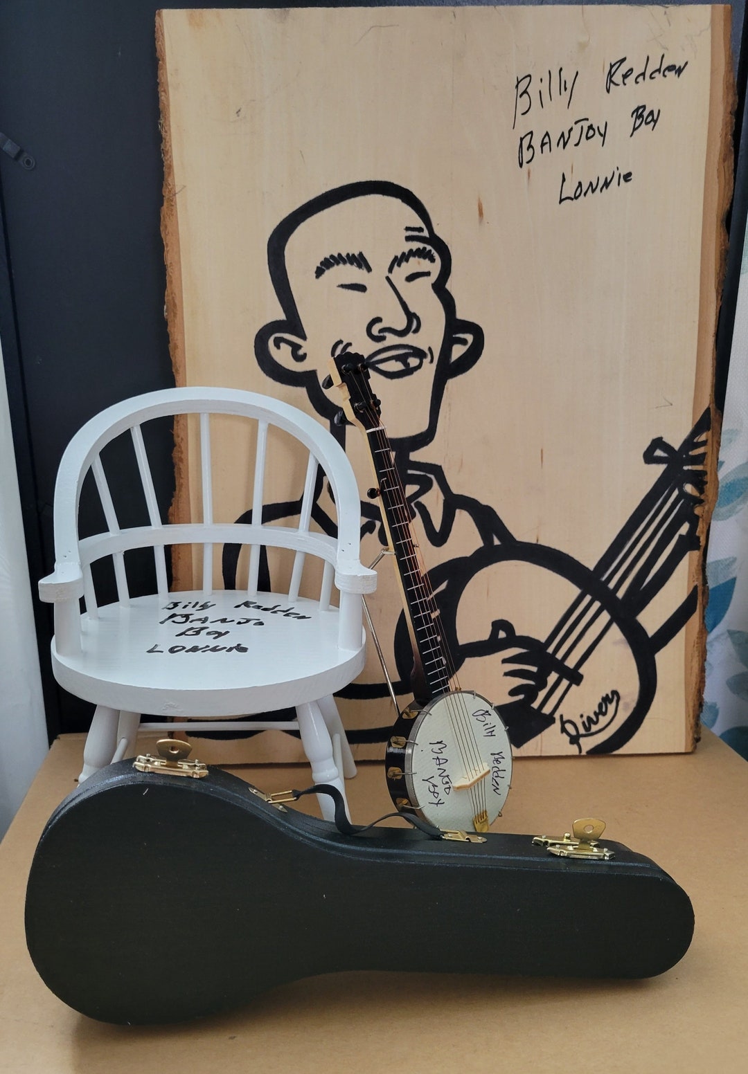 Billy Redden the Banjo Boy Signed DELIVERANCE Collection Mini Banjo Wooden Painting & Chair JSA ...