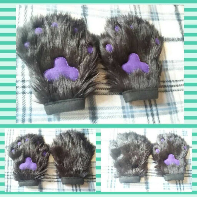 Black Faux Fur Five Finger Feral Costume Handpaws for Fursuits Custom ...