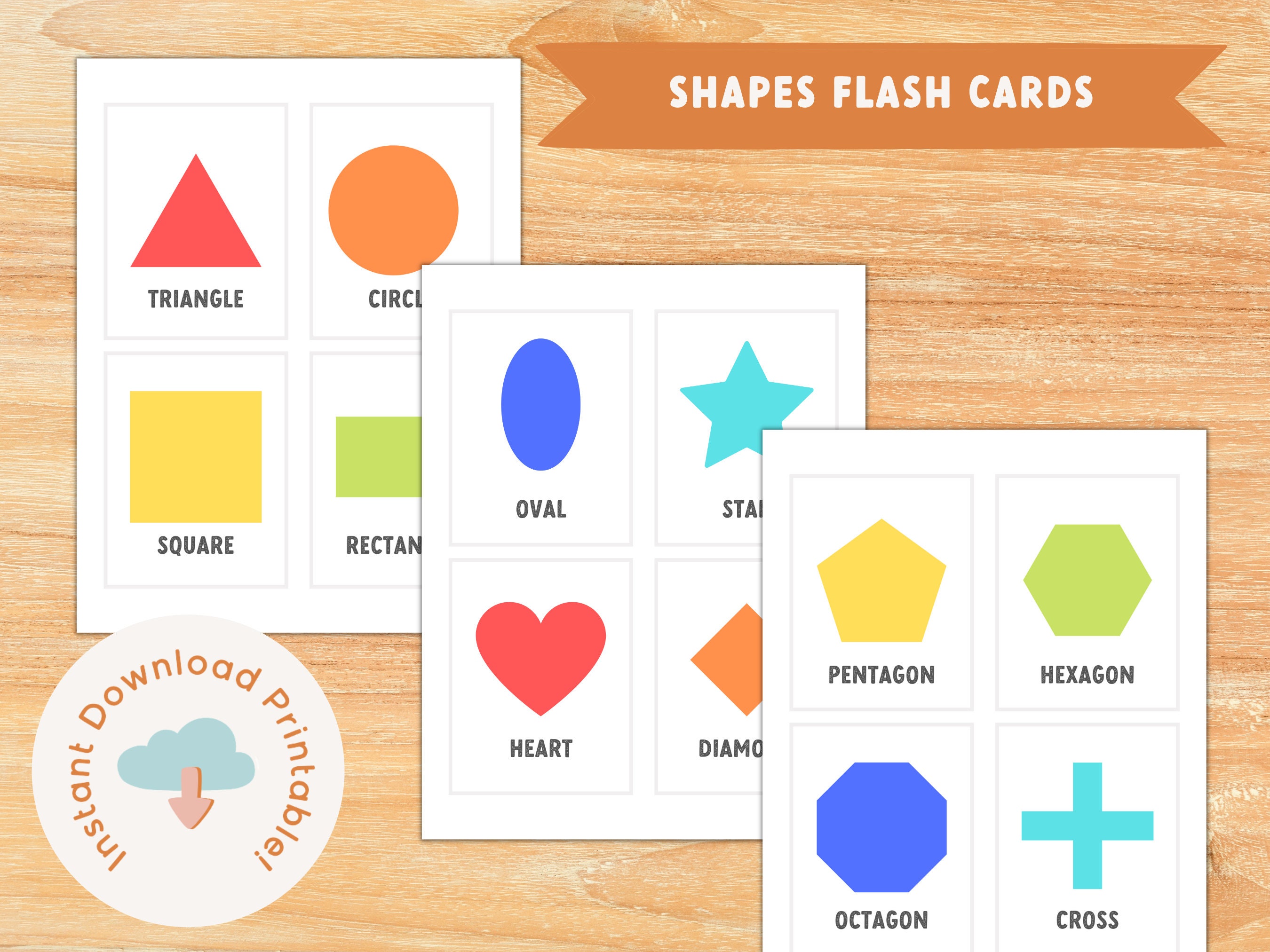 Shapes Flash Cards Printable, Educational Flash Cards, Montessori ...