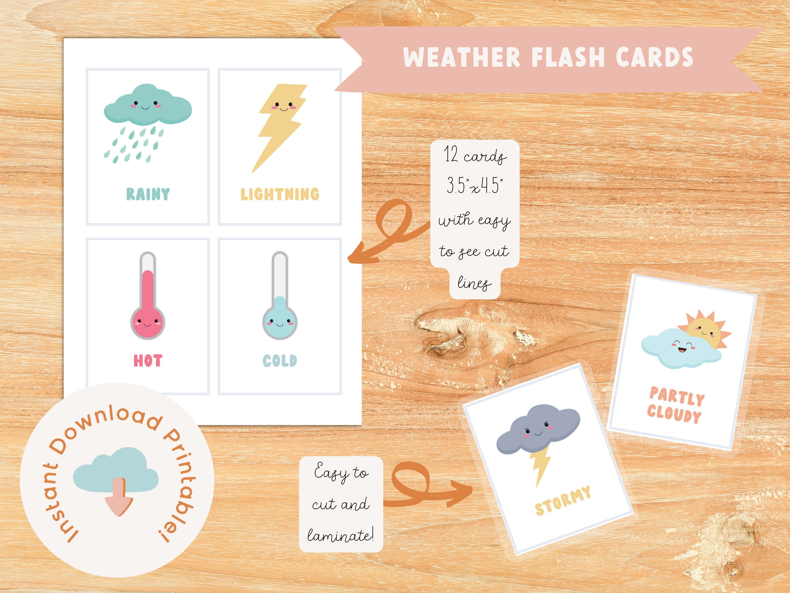 Weather Flash Cards Printable, Montessori Science Classroom Decor ...