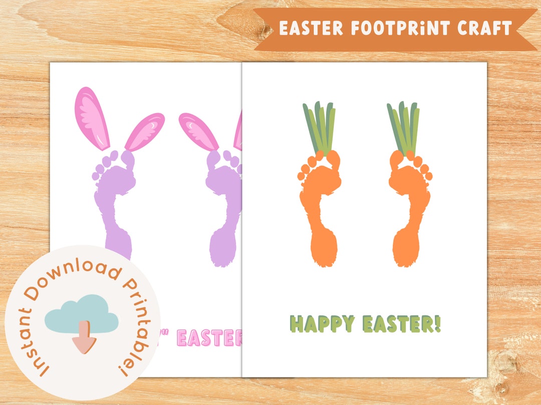 Happy Easter Footprint Craft Printable Activity Bundle, Happy Hoppy ...