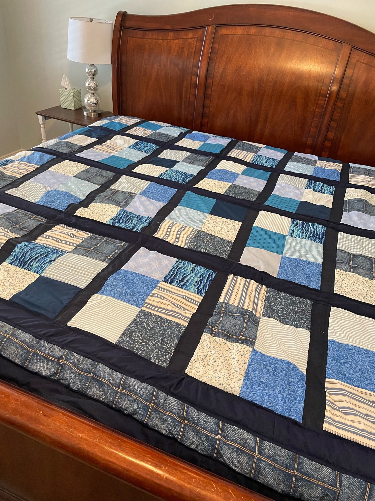 Blue Patchwork Quilt Handmade Twin/full Size - Etsy