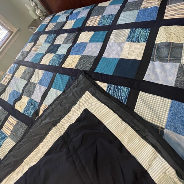 Blue Patchwork Quilt - Etsy