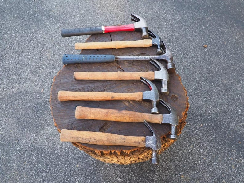 Lot 7x Vintage Blacksmith Claw Hammer Anvil Tool Carpenter Antique Wood ...