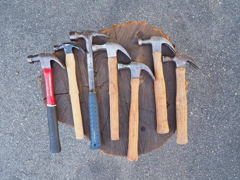 Lot 7x Vintage Blacksmith Claw Hammer Anvil Tool Carpenter Antique Wood ...