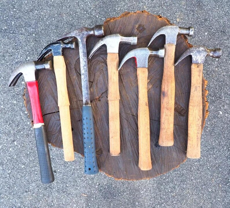 Lot 7x Vintage Blacksmith Claw Hammer Anvil Tool Carpenter Antique Wood ...