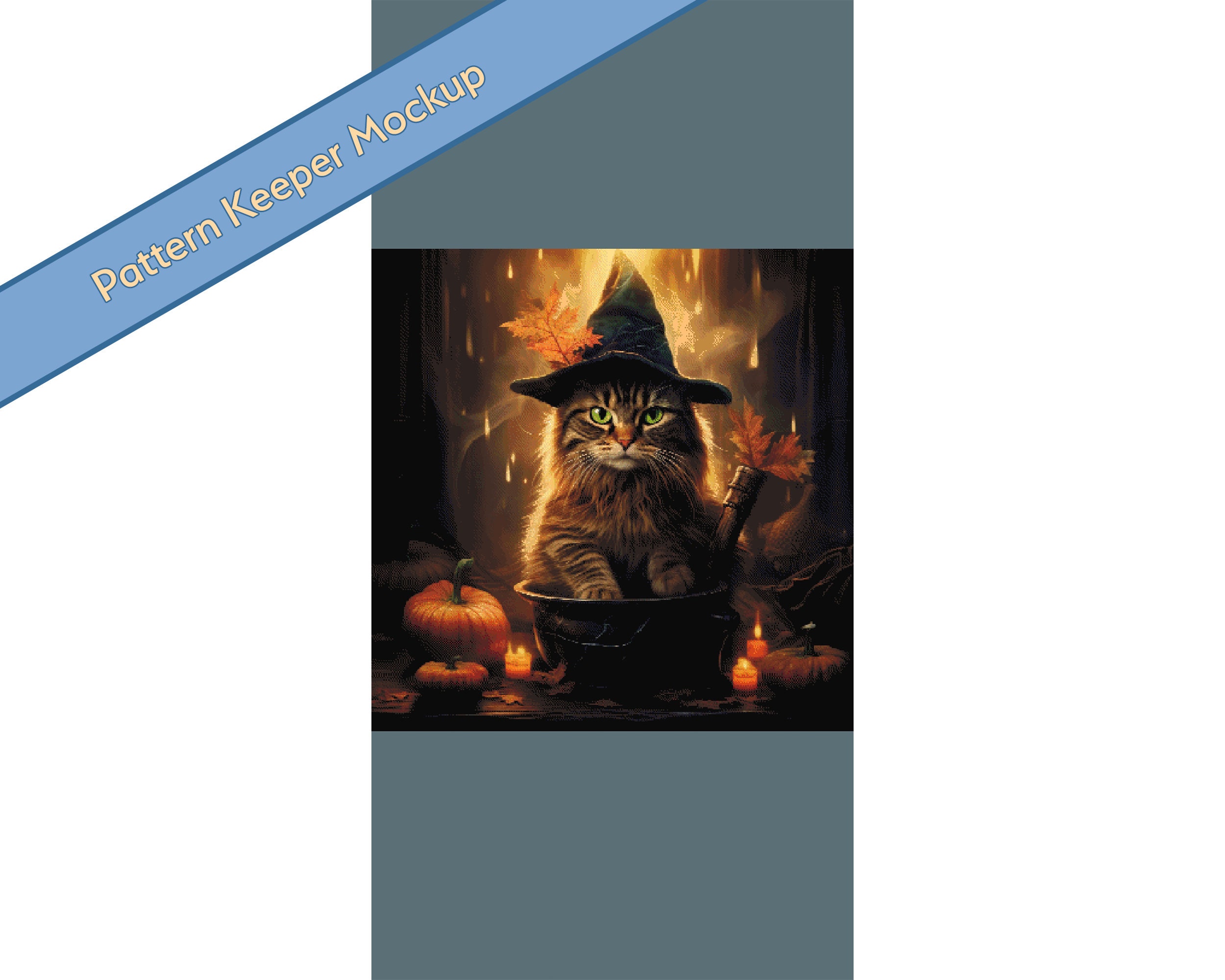 Tabby Cat Pumpkin Witch Full Coverage Cross Stitch Pattern PDF Magic ...