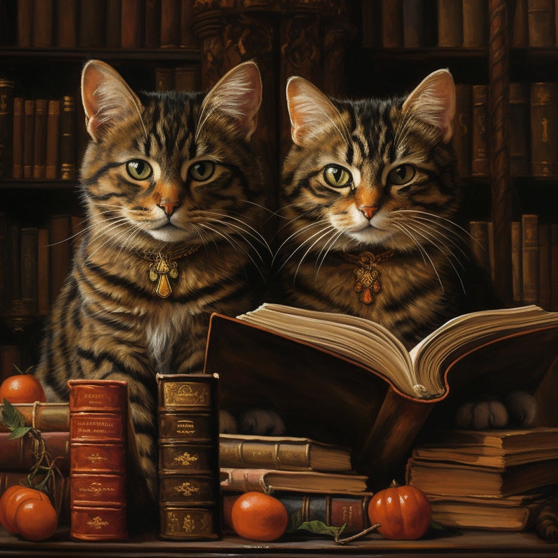 Two Tabby Cats Reading Full Coverage Cross Stitch Pattern PDF Library ...