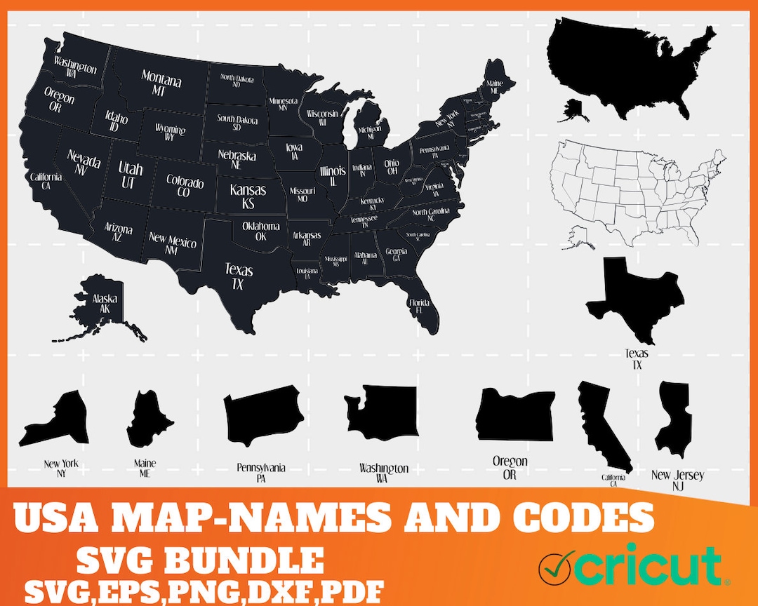 50 States SVG Bundle, Outline United States Map Svg File, Usa MAP SVG ...