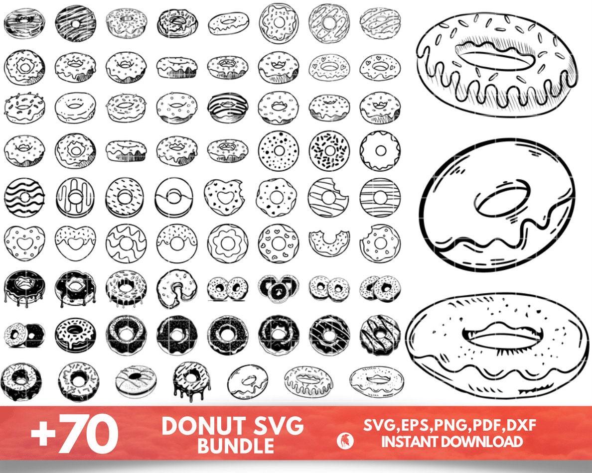 Donut Outline SVG, Donut Digital File, Donut Doodle, Donut Cut File ...