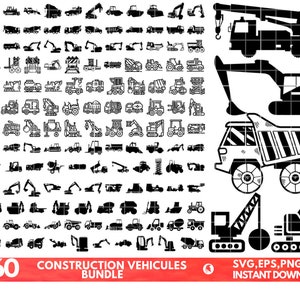 160 Construction Vehicle SVG Bundle. 8 Designs, Vector Files, Laser Cut ...