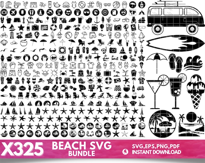 Beach Svg Bundle, Beach Clipart Svg Bundle, Summer Svg, Palm Tree Svg, Beach Life Svg, Tropical ...