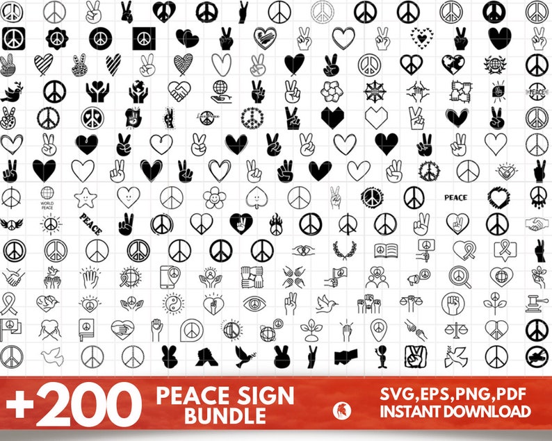 200 Peace Sign SVG Bundle, Peace Hand svg, Peace Sign Svg, Floral Peace ...