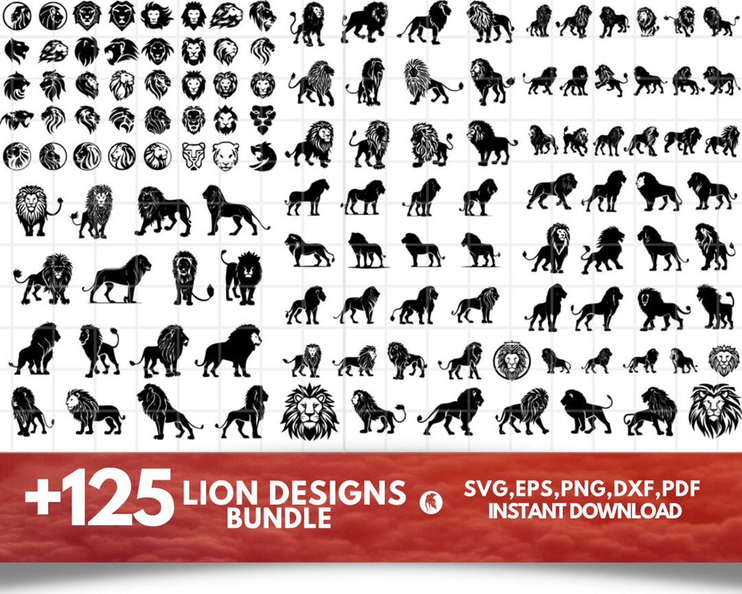 125 Lion SVG Bundle - Lion PNG Bundle - Lion Clipart - Lion SVG Cut ...