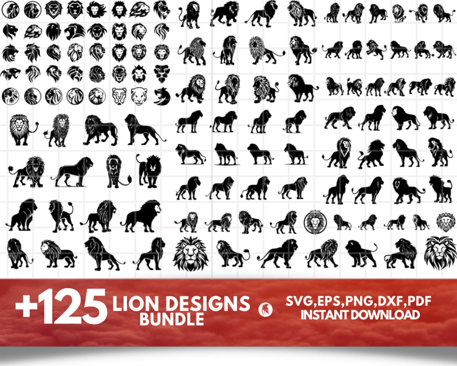 125 Lion SVG Bundle Lion PNG Bundle Lion Clipart Lion - Etsy