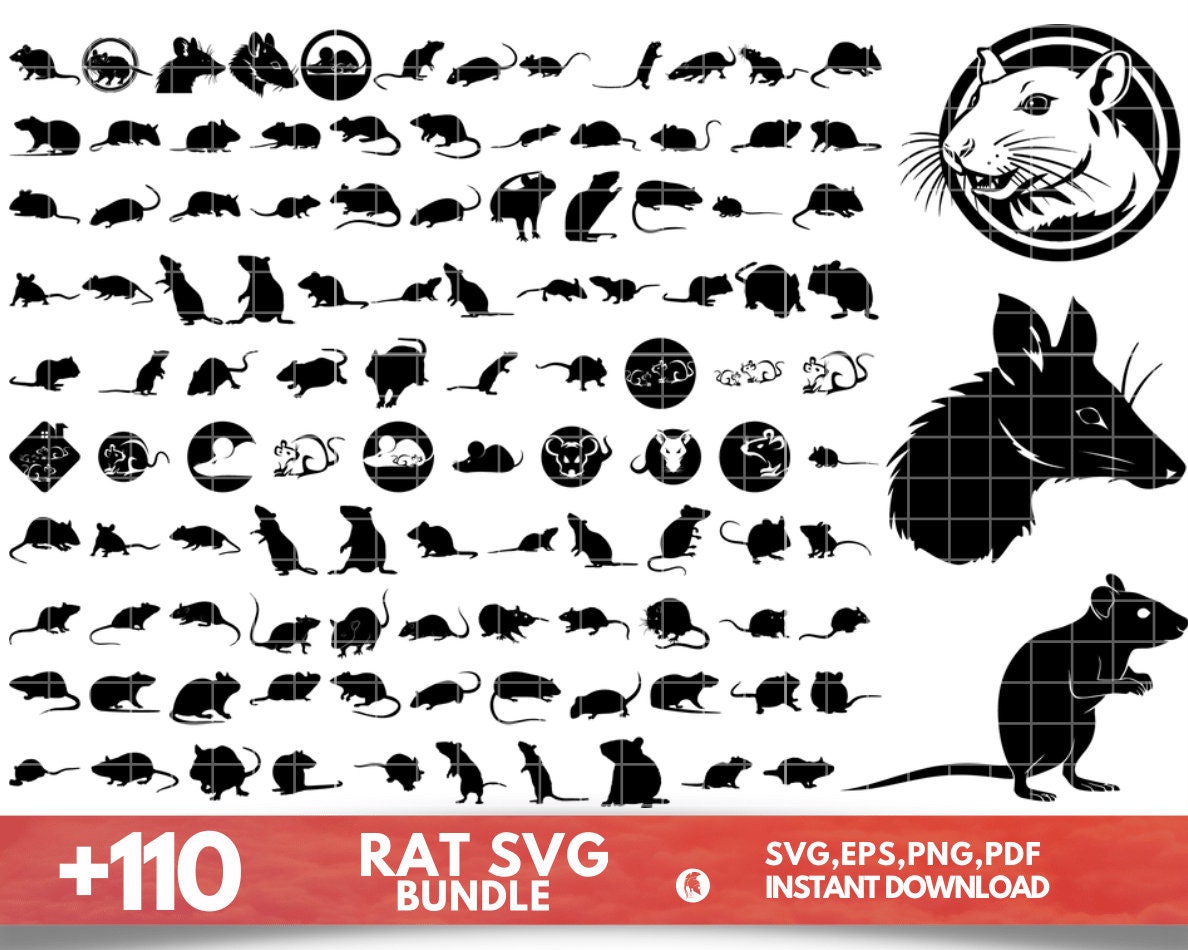 110 Rat SVG Bundle, Rats Svg, Rat Dxf, Rat Png, Rat Eps, Rat Vector ...