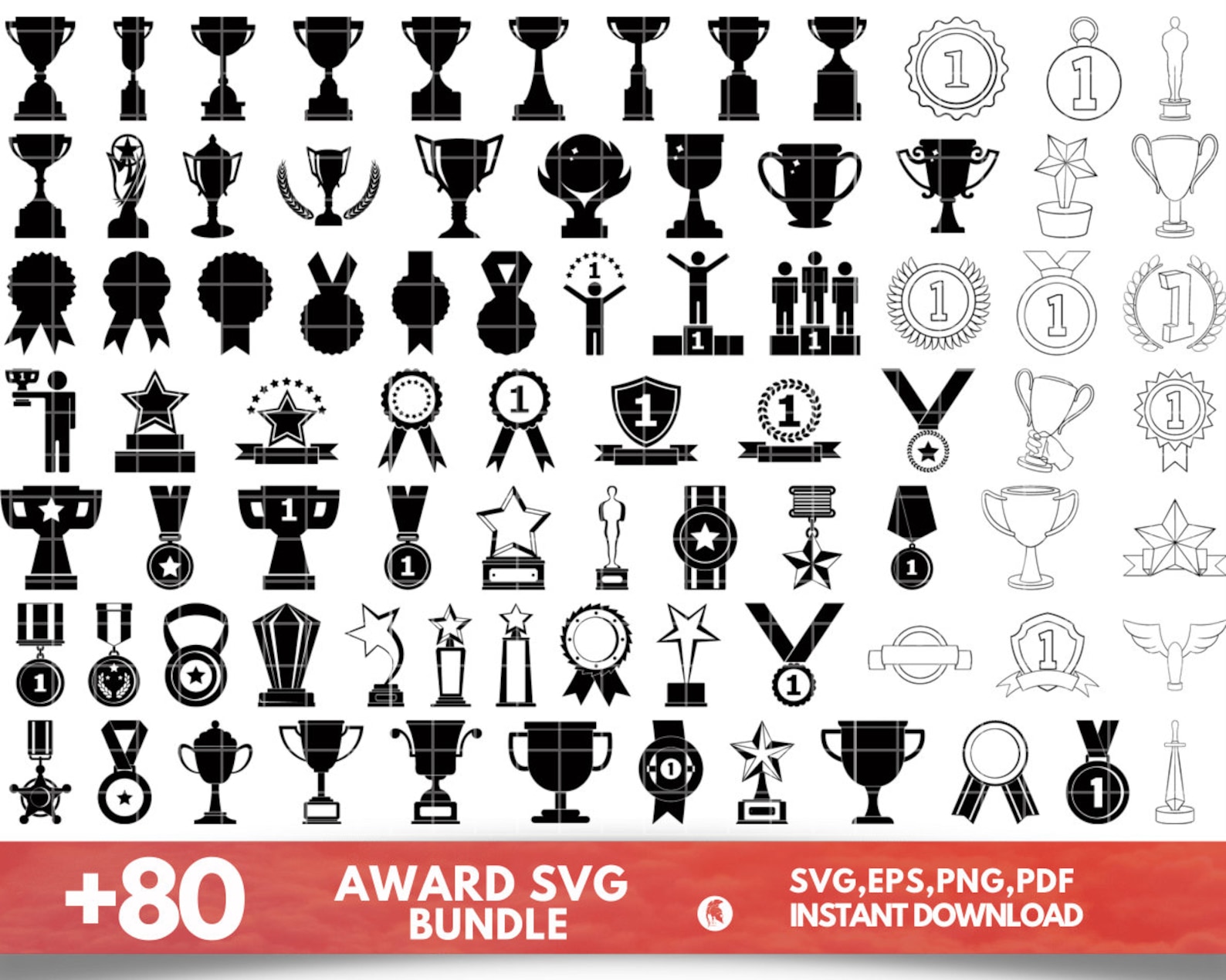 Award SVG, Trophy Svg, Award Ribbon Cricut, Gold Medal Svg, Trophies ...