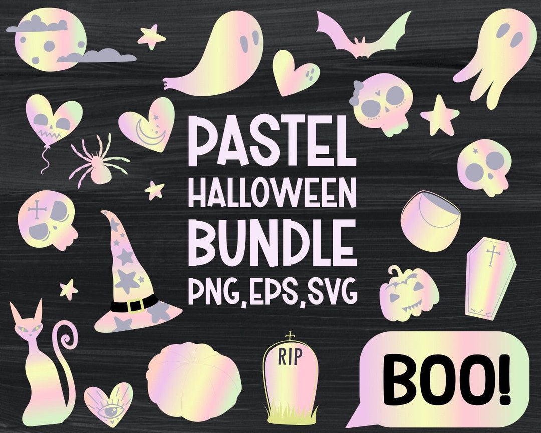 Pastel Halloween Clipart Pink Halloween Clip Art Cute Holo Halloween ...