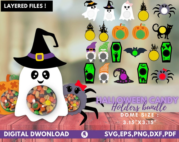 Halloween Candy Dome SVG Bundle, Halloween Candy Holder SVG, Candy Ornaments SVG, Chocolate ...