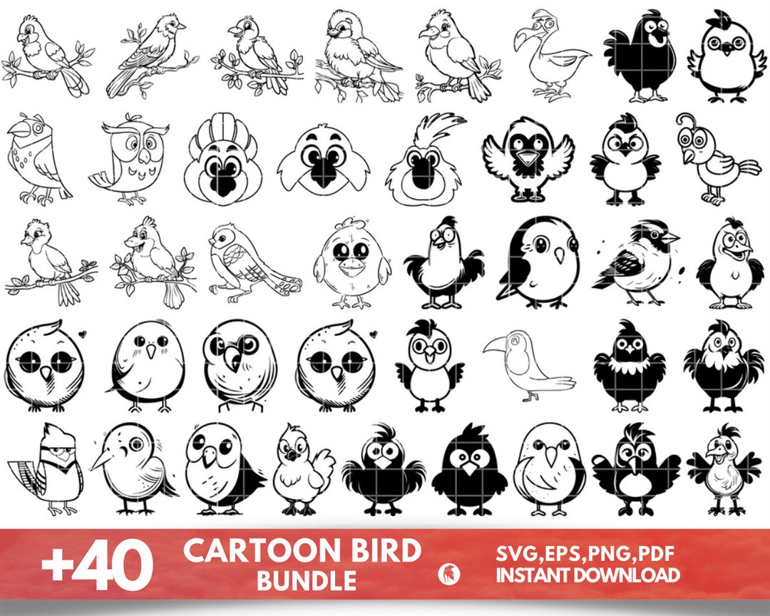 40 Cartoon Birds SVG Bundle, Frazzled Bird Svg,cartoon Bird Dxf ...