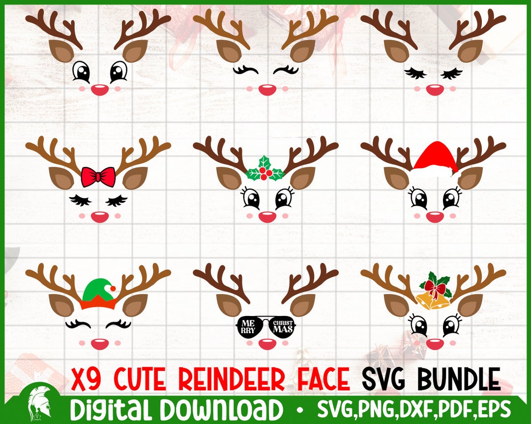 Christmas Reindeer Faces SVG Bundle, Reindeer SVG, Girl Reindeer SVG ...