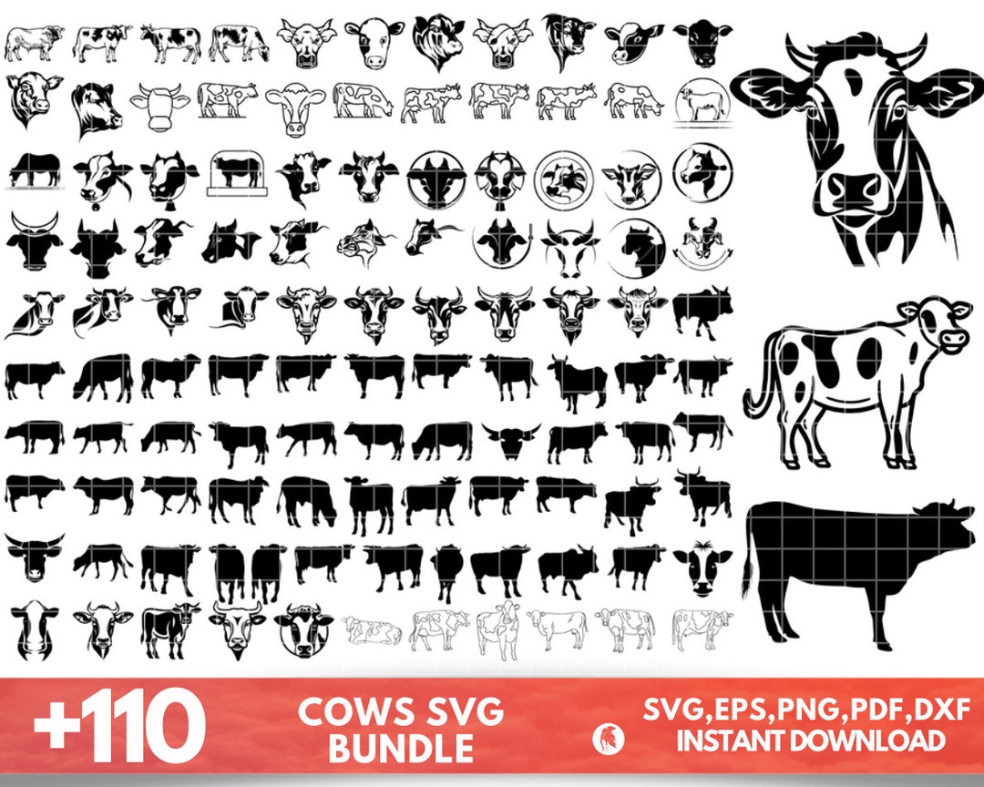 Cow SVG Bundle, Cow Head Svg, Cow Dxf, Cow Png, Cow Eps, Cow Vector ...