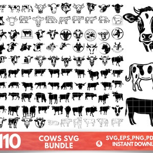 Cow SVG Bundle, Cow Head Svg, Cow Dxf, Cow Png, Cow Eps, Cow Vector ...