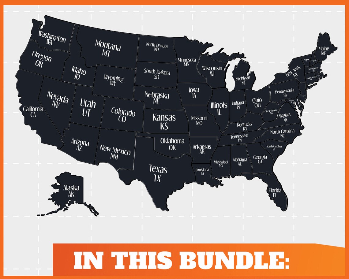 50 States SVG Bundle Outline United States Map Svg File Usa - Etsy