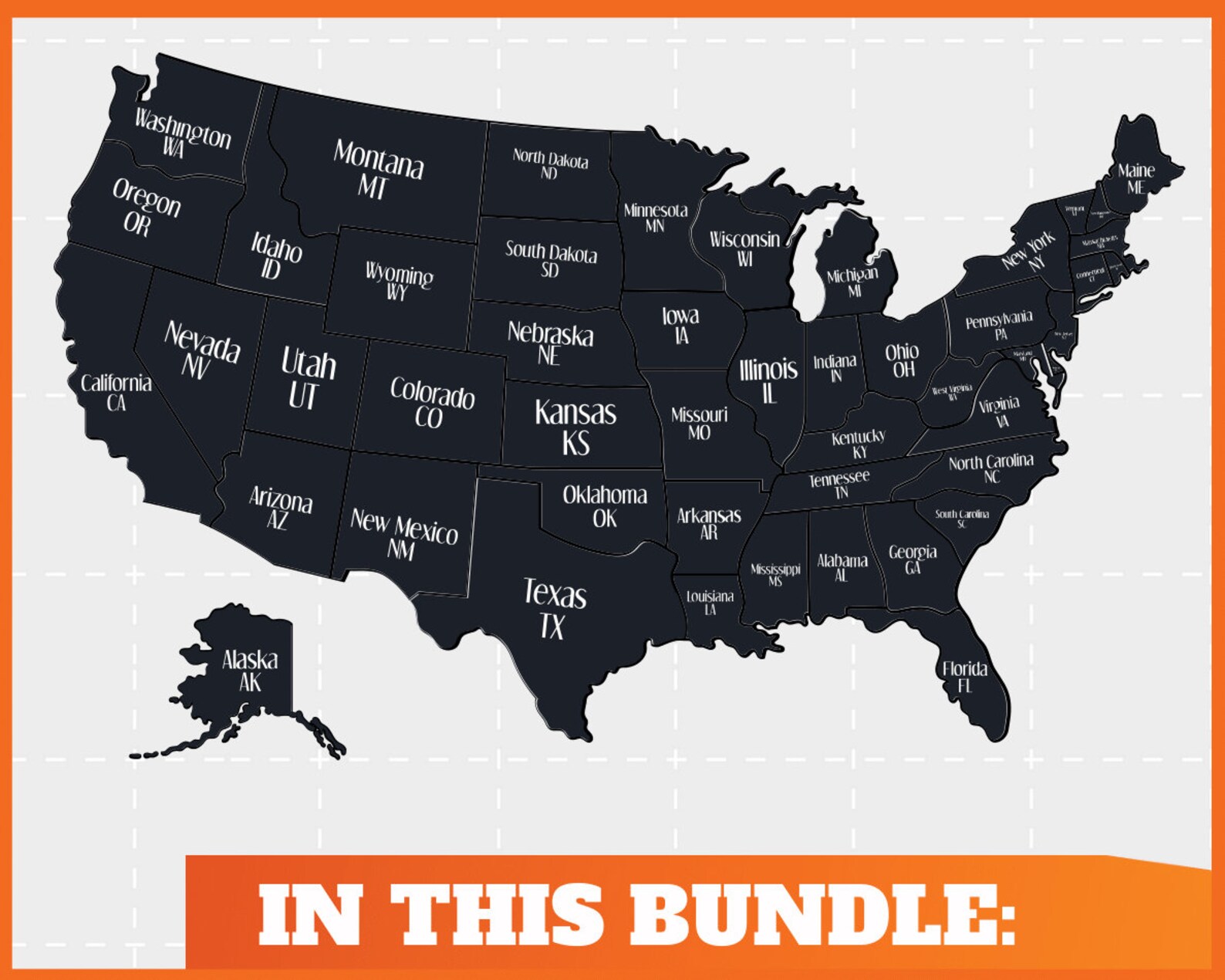 50 States SVG Bundle Outline United States Map Svg File Usa - Etsy