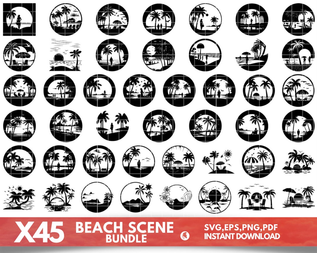 45 Beach Scene SVG Bundle, Instant Digital Download, PNG, SVG Cut Files ...