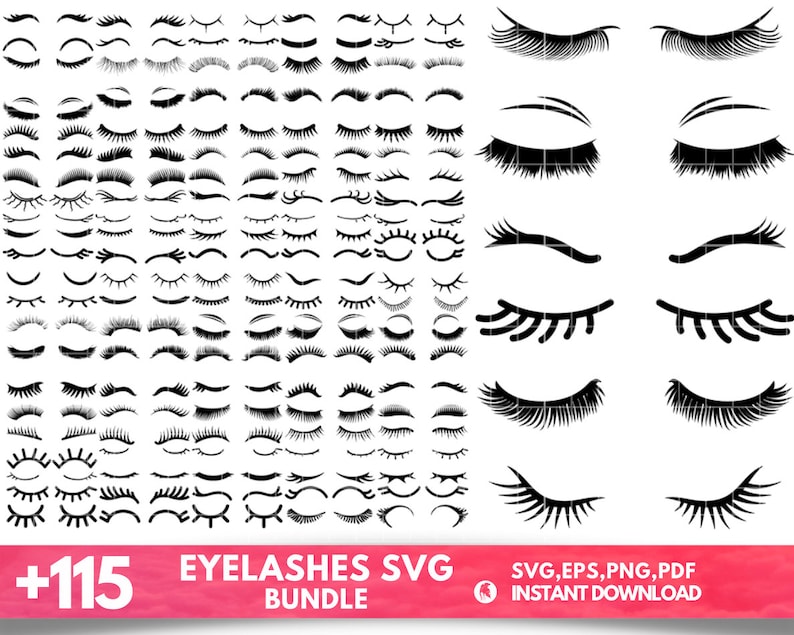 115+ Eyelashes SVG Bundle, Eyelashes Girl SVG, Eyebrows SVG, Makeup Svg ...
