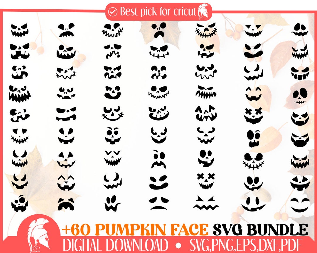 60 Halloween Pumpkin Faces BUNDLE 80 Svg/eps/png/dxf/pdf, Halloween ...