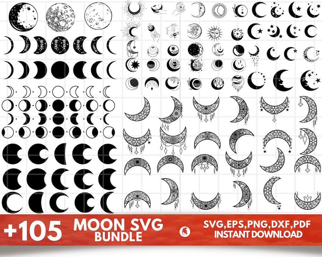 Moon SVG Bundle - Moon PNG - Moon Clipart - Moon SVG Cut Files for ...