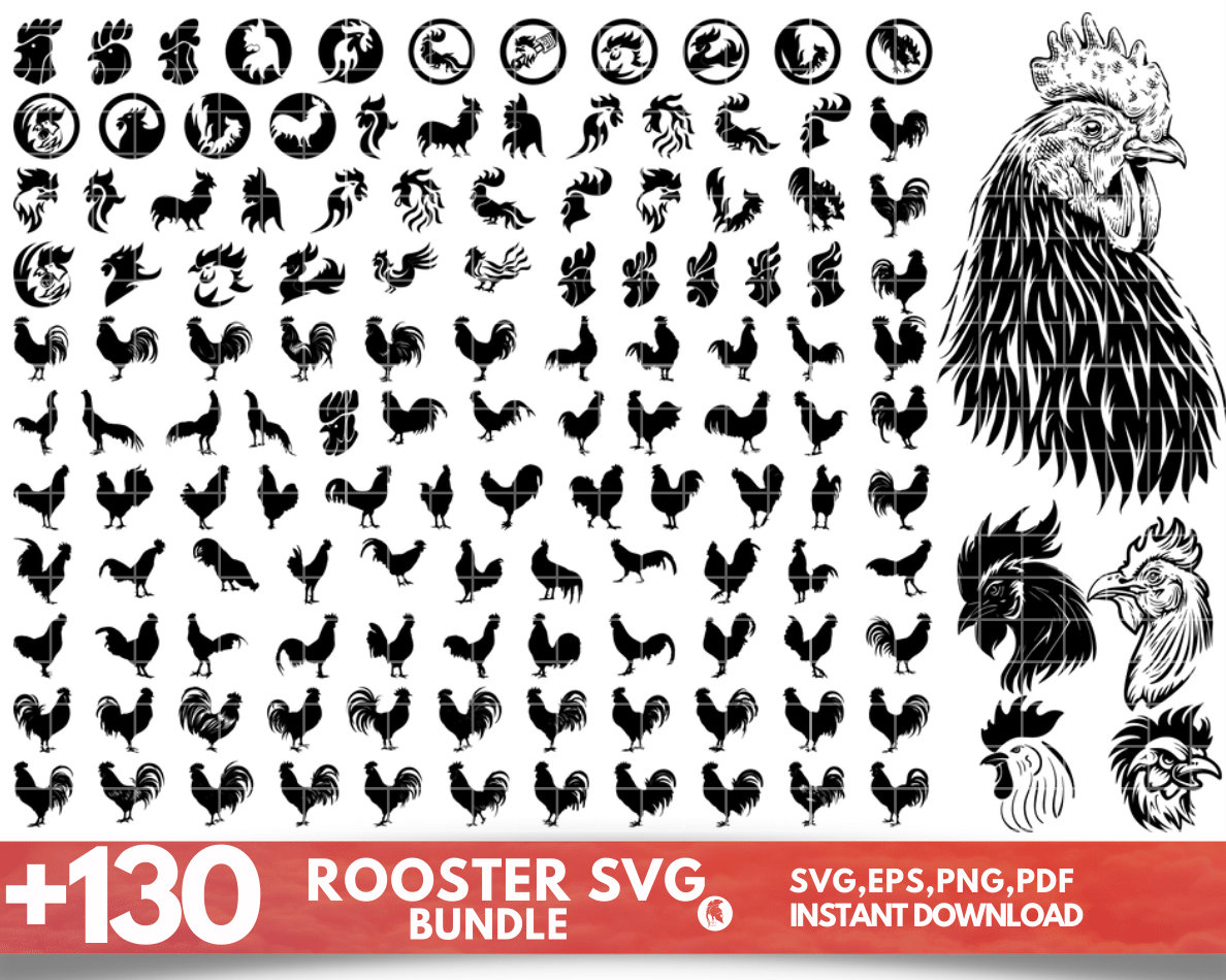 130 Paquete SVG de gallo, Gallo dxf, Gallo png, Gallo eps, Vector de ...